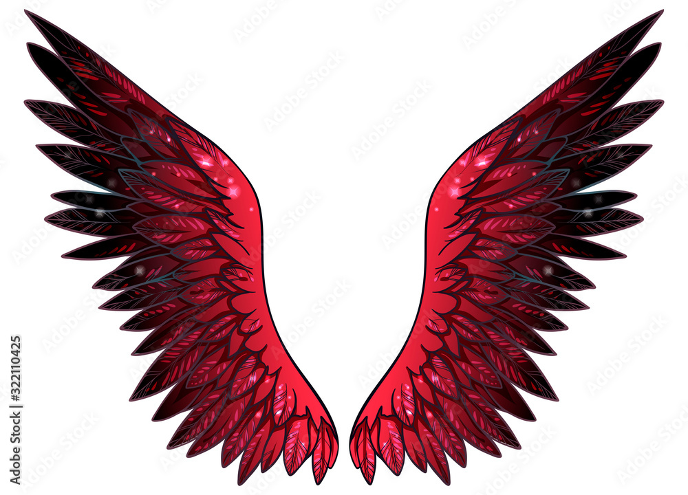 Beautiful magic red black shiny glittery wings, hand drawn vector Stock ...