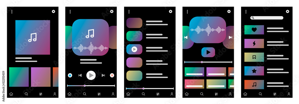 Set of UI, UX, GUI screens Music app flat design template for mobile ...