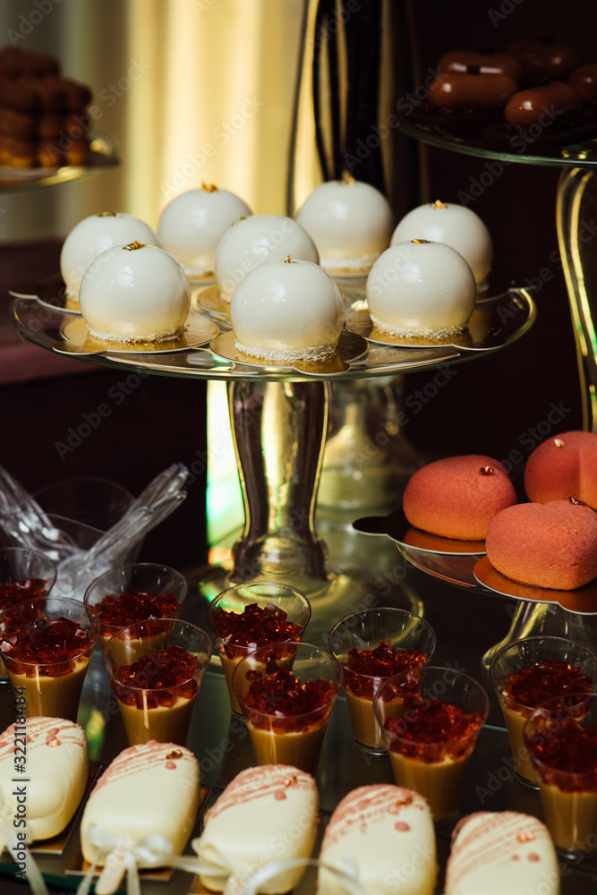 Sweet food on the table. Wedding feast. Catering food, service ...