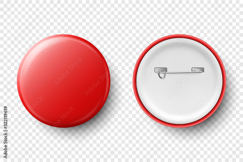 Vector 3d Realistic Red Metal, Plastic Blank Button Badge Icon Set ...