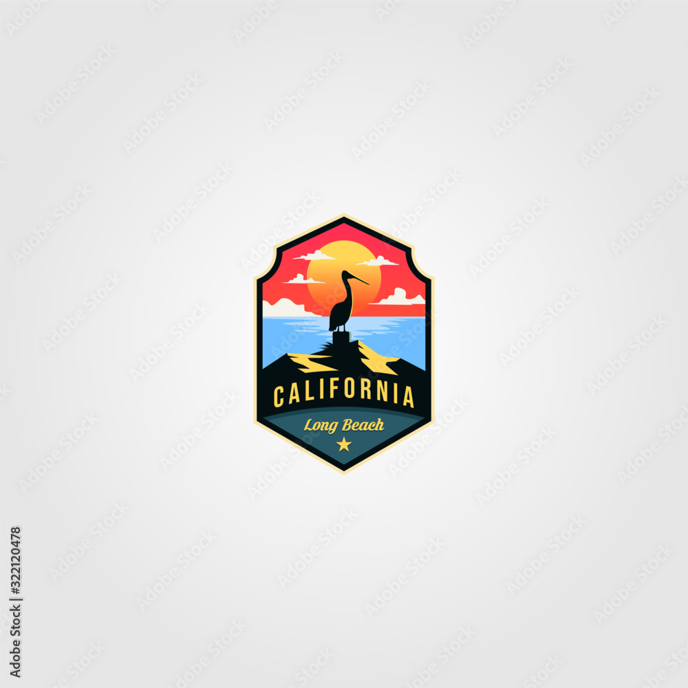 california beach logo vector pelican bird illustration design Stock ...