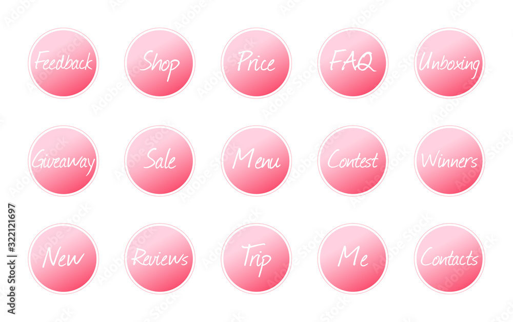 Highlights icons for social media stories. Vector pink cover templates ...
