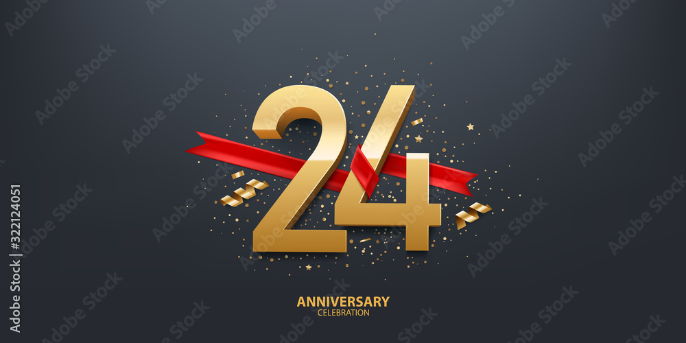 24th Year anniversary celebration background. 3D Golden number wrapped ...