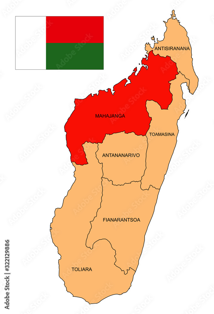Vetor de Map of the island of Madagascar. The Province Of Mahajanga ...