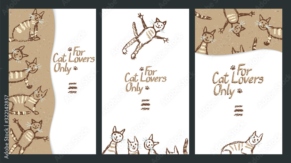 Funny crazy tabby cats. Template banner set. Crayon like kids hand ...