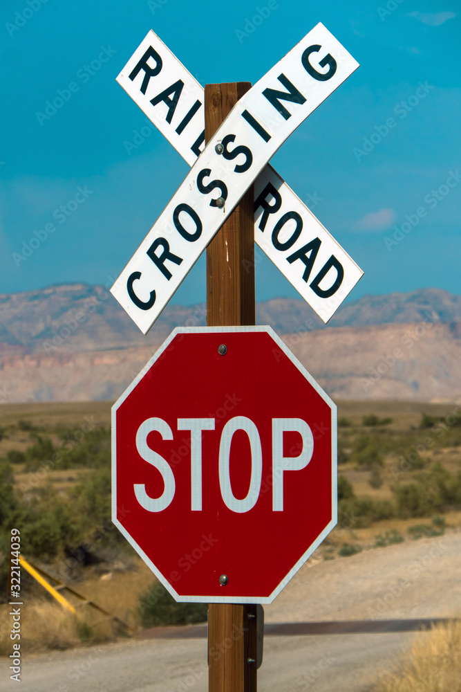 Rail Road Crossing and Stop signs in Utah / USA Stock Photo | Adobe Stock