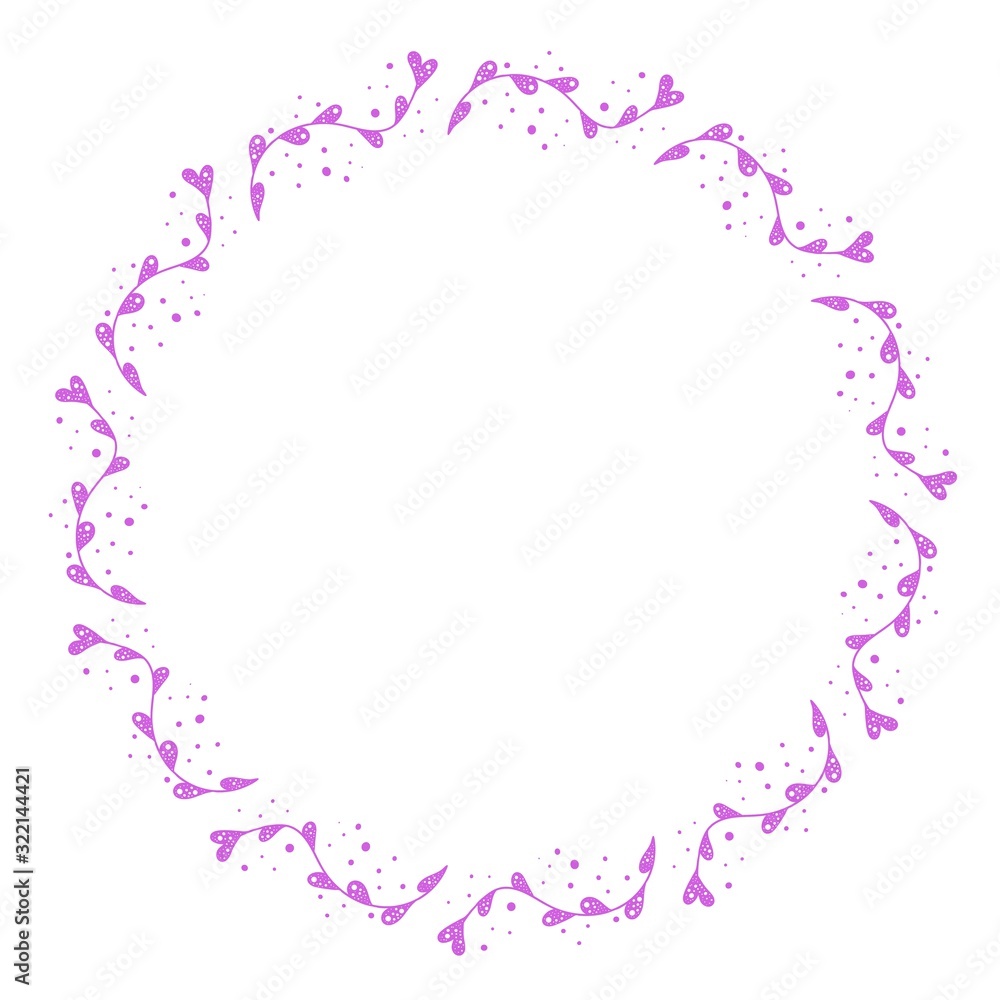 Decorative frame with pink flowers in the shape of a heart. Polka dot ...