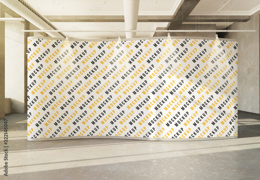 Large Curved Display Mockup Installed in an Industrial Background Stock ...