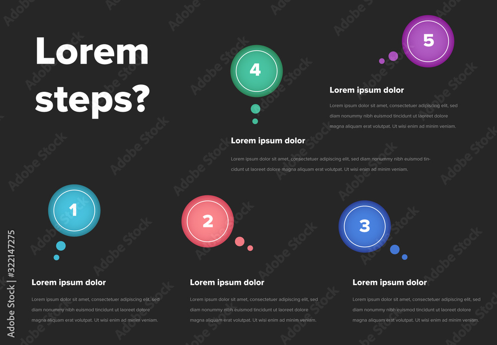 Dark Mode Infographic Layout with Colored Bubbles Stock Template ...