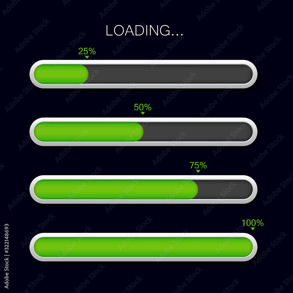 Loading progress bar. Green download icon. Glossy completion bar for ui ... Loading progress bar. Green download icon. Glossy completion bar for ui ...