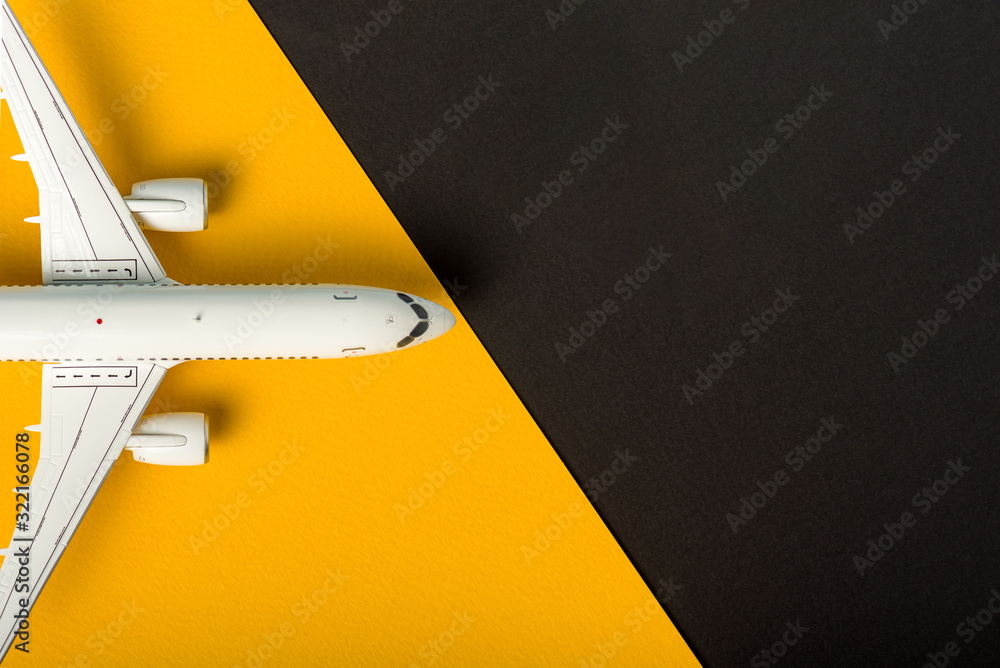 Airplane toy model. Top view of a big passenger or cargo aircraft ...