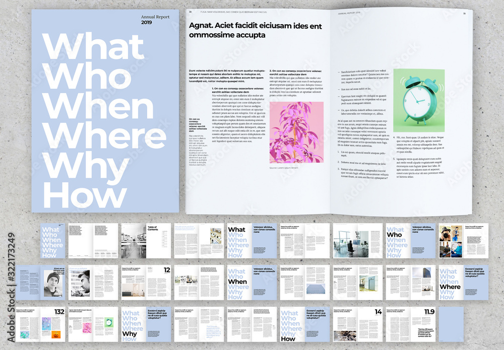 Light Blue and White Annual Report Layout Stock Template | Adobe Stock