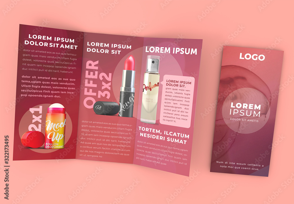 Bright Pink Trifold Brochure Layout with Cosmetics Imagery Stock ...