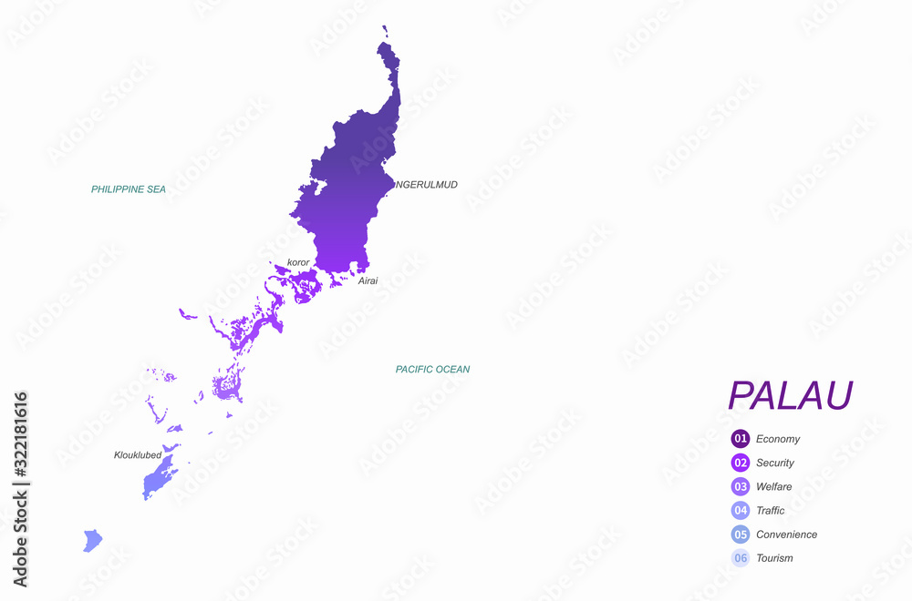 graphic vector map of palau island. palau map. asia country map Stock ...