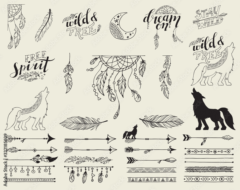 Tribal Indian Dream Catcher Doodle Black and White Journal Native ...