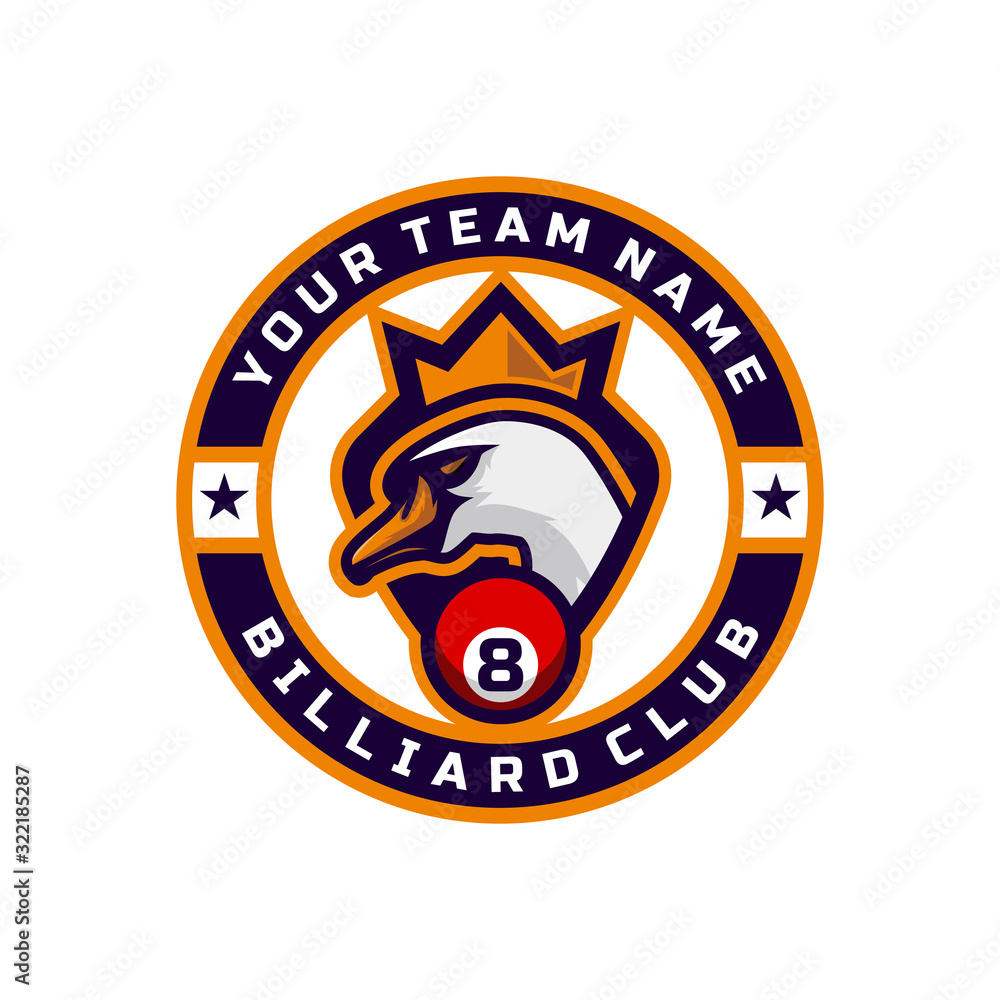 Swan head logo for the Billiard team logo. with a crown on the head ...