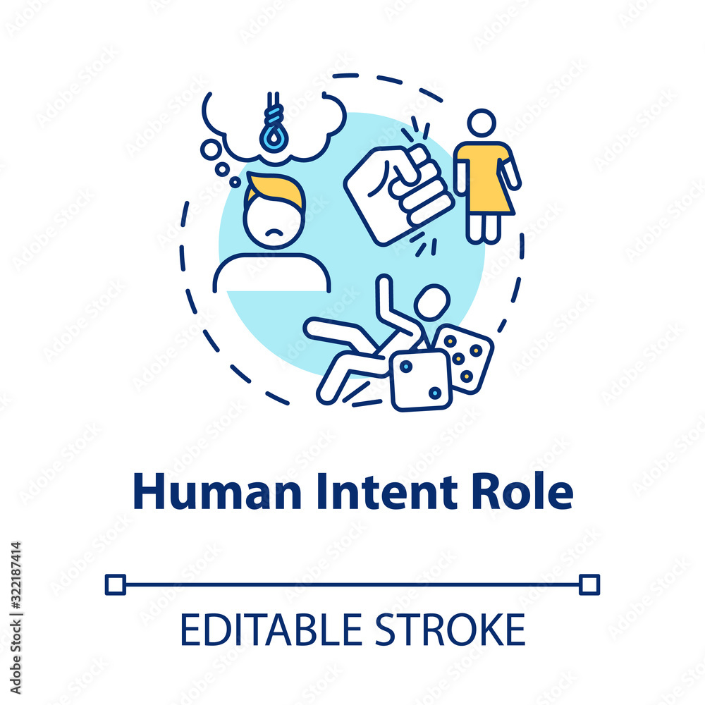 Human intent role concept icon. Injury cause, traumatism psychological ...