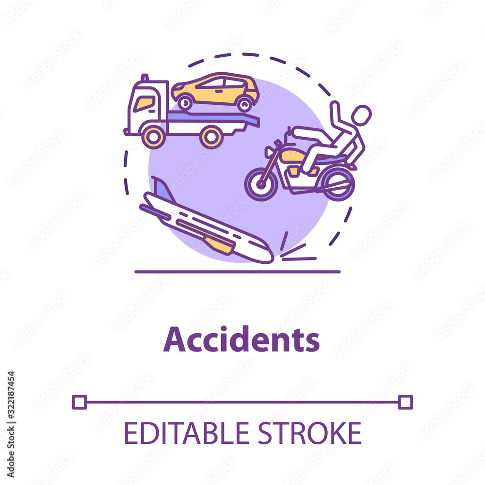 Traffic accidents concept icon. Injury causes and plane crash ...