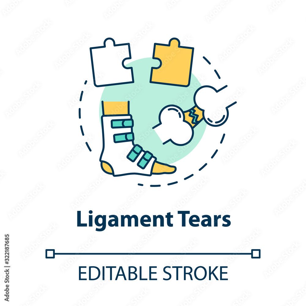 Ligament tears concept icon. Muscle injury, tendon rupture. First aid ...