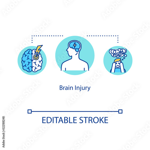 Brain injury, neurotrauma concept icon. Brain damage types and symptoms ...