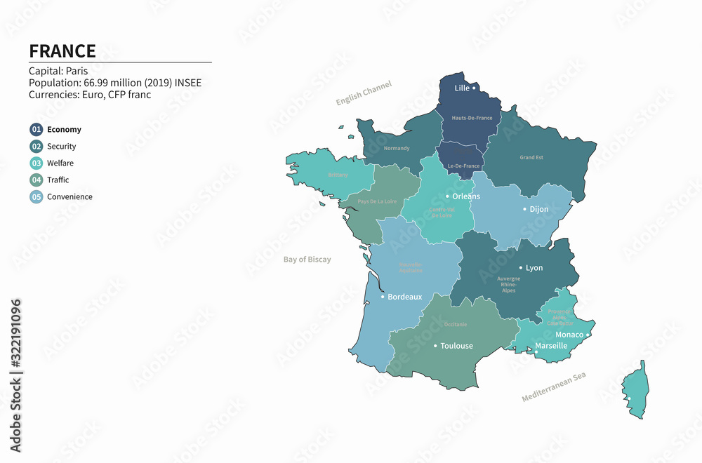 infographic vector map of france. france map of europe country. eu map ...