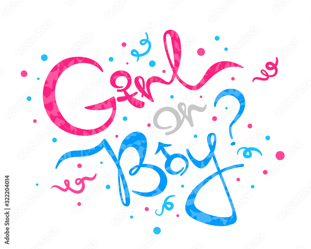 Girl or Boy lettering, gender reveal party. Vector illustration Stock ...