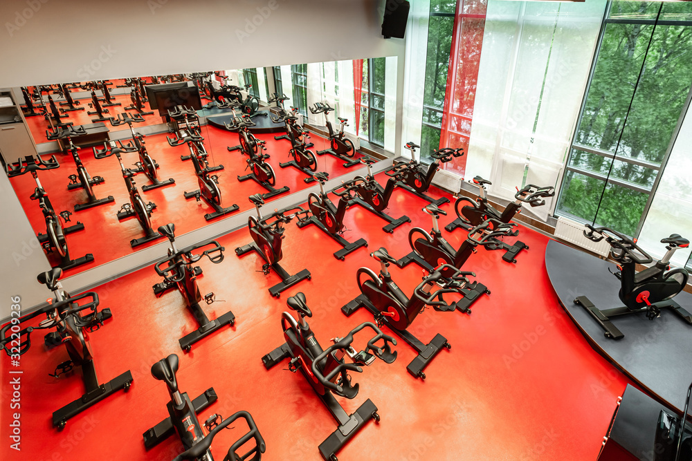 Stationary Spinning bicycles. Indoor cycling for lifestyle design ...