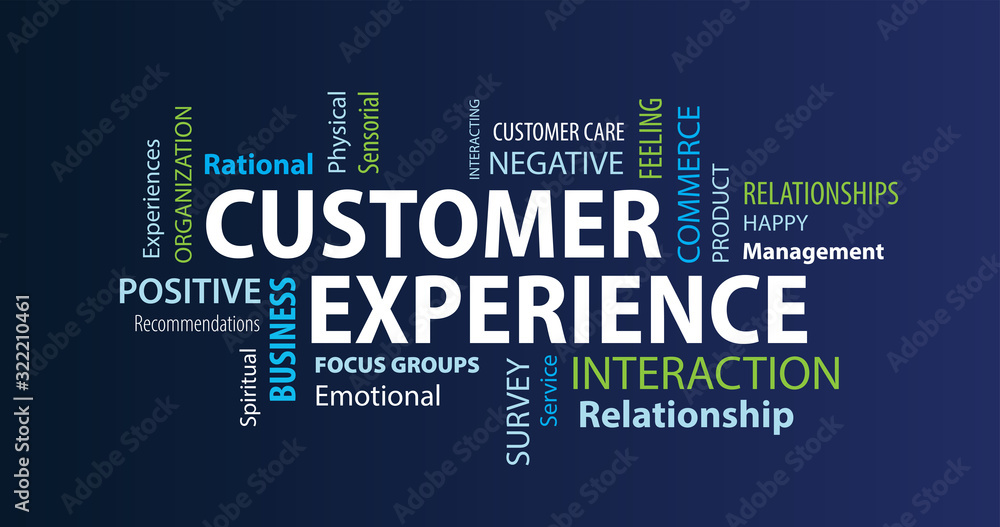 Customer Experience Word Cloud on a Blue Background Stock Illustration ...