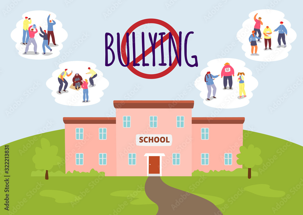 Stop school bullying vector illustration concept. Aggressors and ...