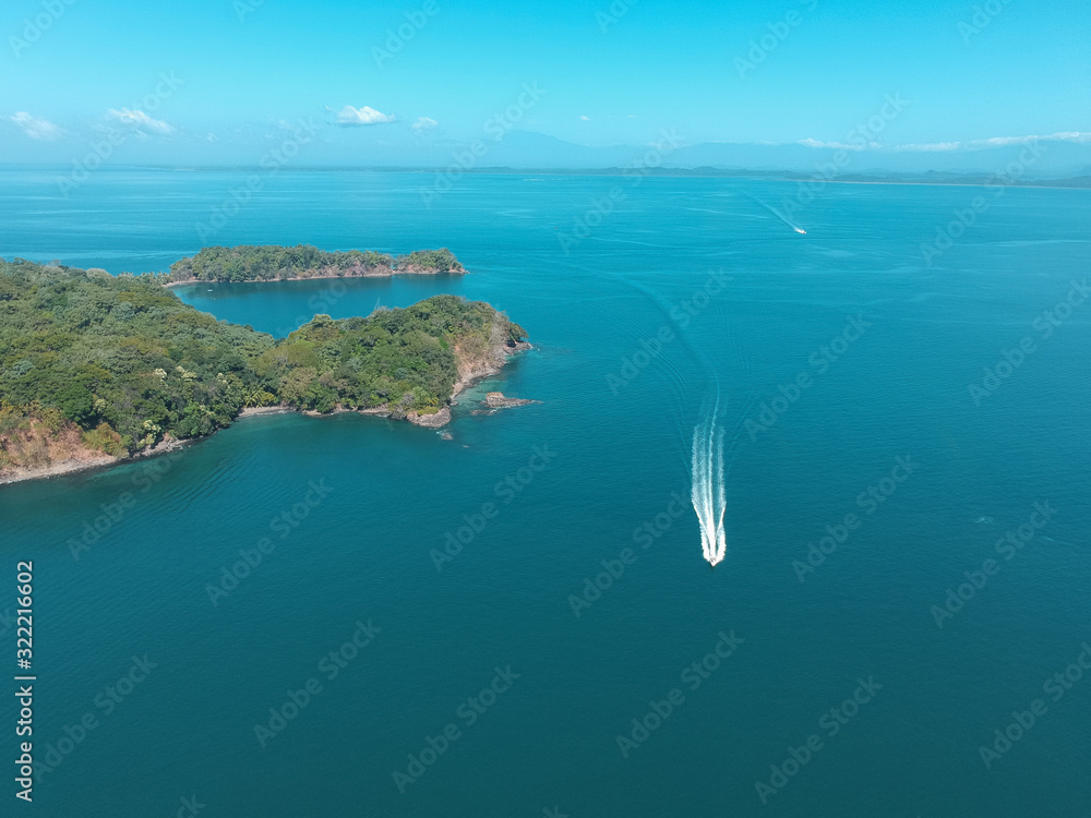 Aerial drone picture of a High speed boat at Chiriqui Panama Pacific ...