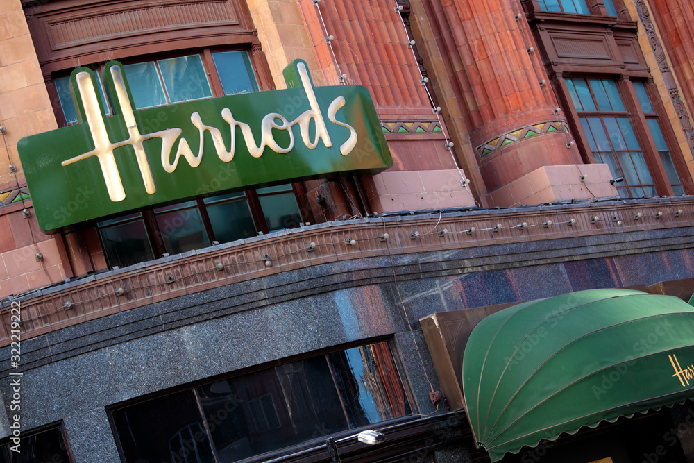 London, United Kingdom - September 23, 2011: Illuminated Harrods sign ...