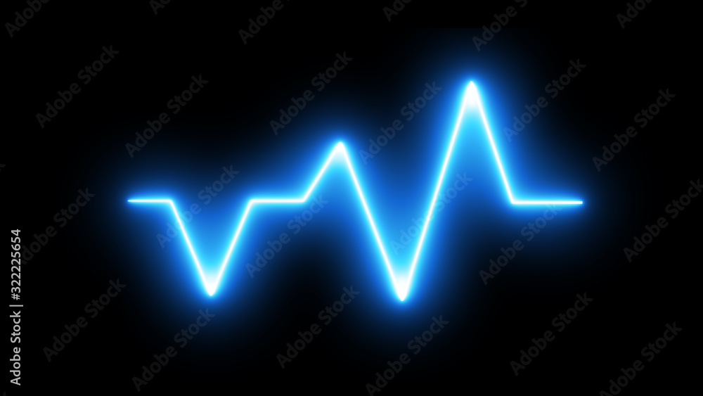 Blue heart rate pulse wave on isolated black background. Heartbeat ...