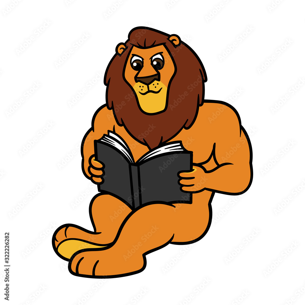 Cartoon Lion Reading a Book Illustration Stock Vector | Adobe Stock