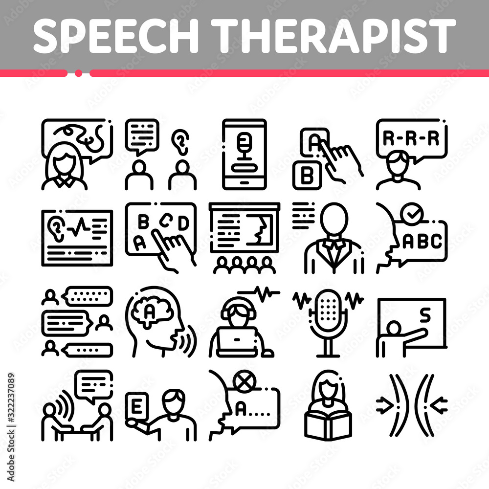 Speech Therapist Help Collection Icons Set Vector. Speech Therapist ...