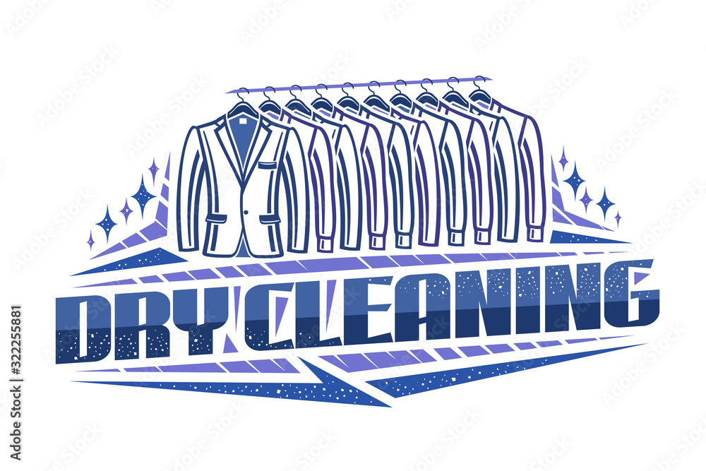 Vector logo for Dry Cleaning, blue decorative sign board with contour ...