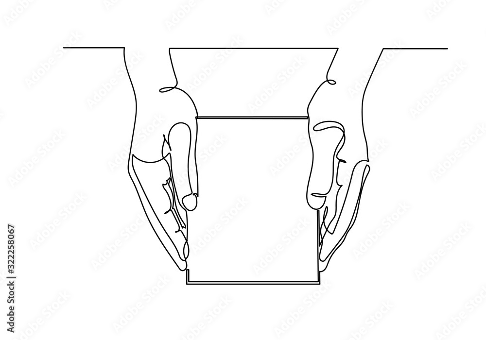 Continuous one line drawing of hand holding box package Stock ...