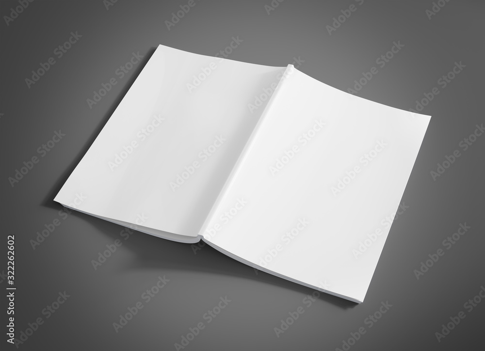 Open magazine cover mockup isolated on grey background 3d rendering ...