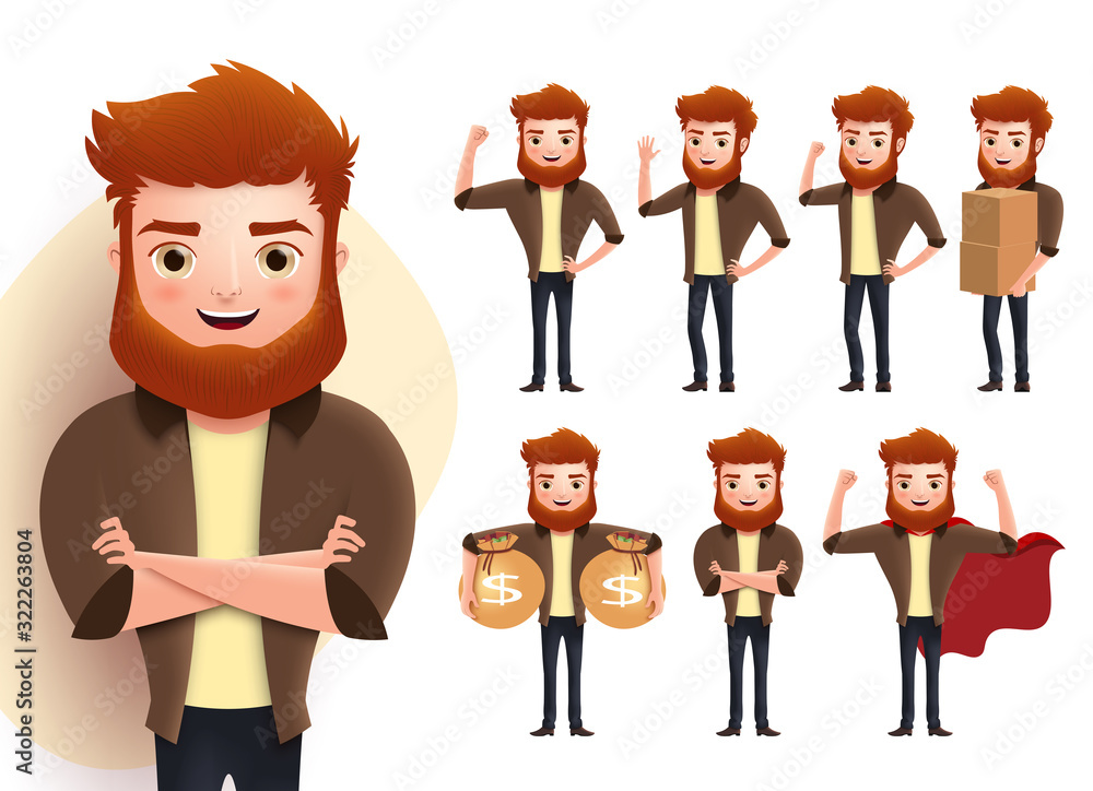 Man vector character set. Male characters standing poses with strong ...
