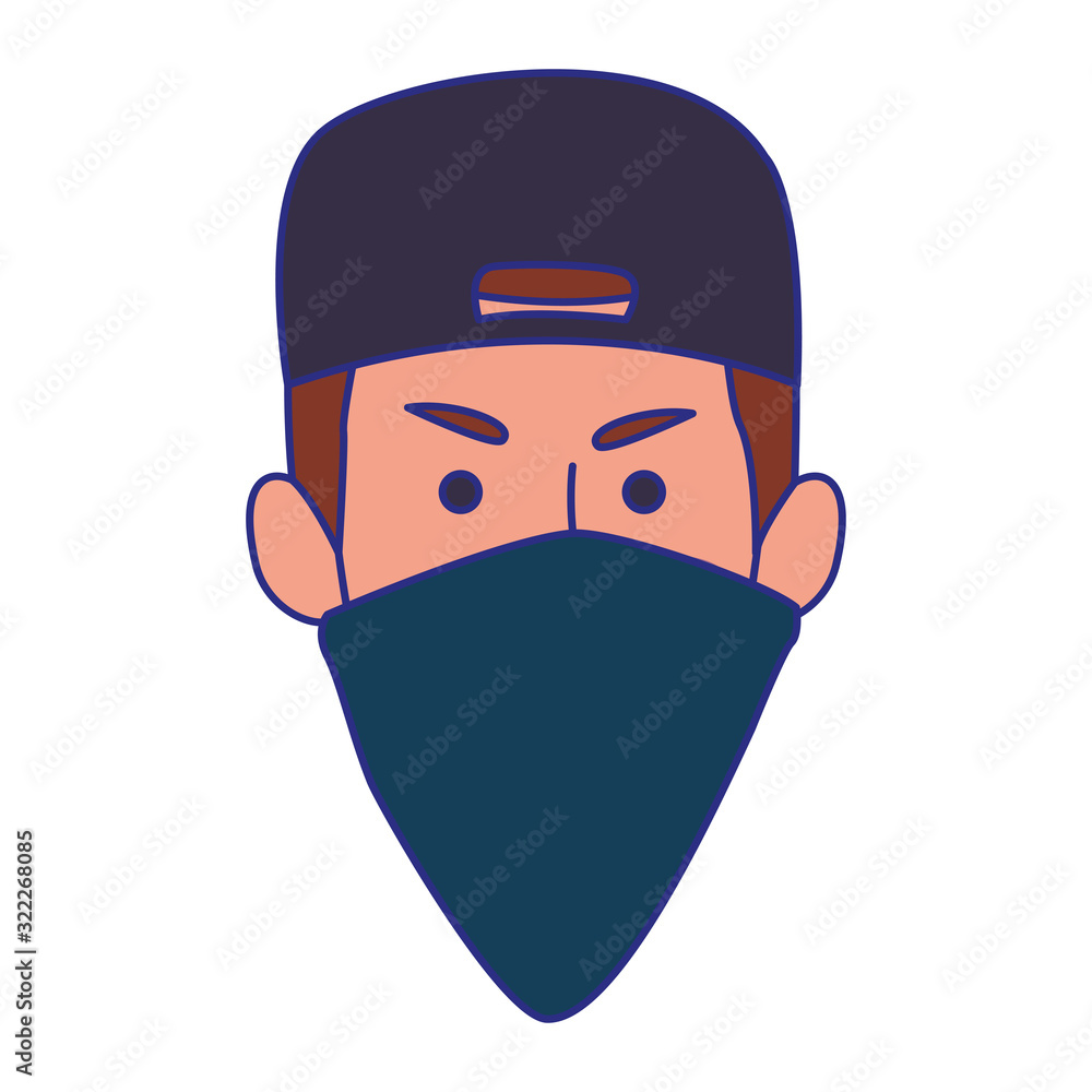 cartoon man face with cap and mask bandana Stock Vector | Adobe Stock