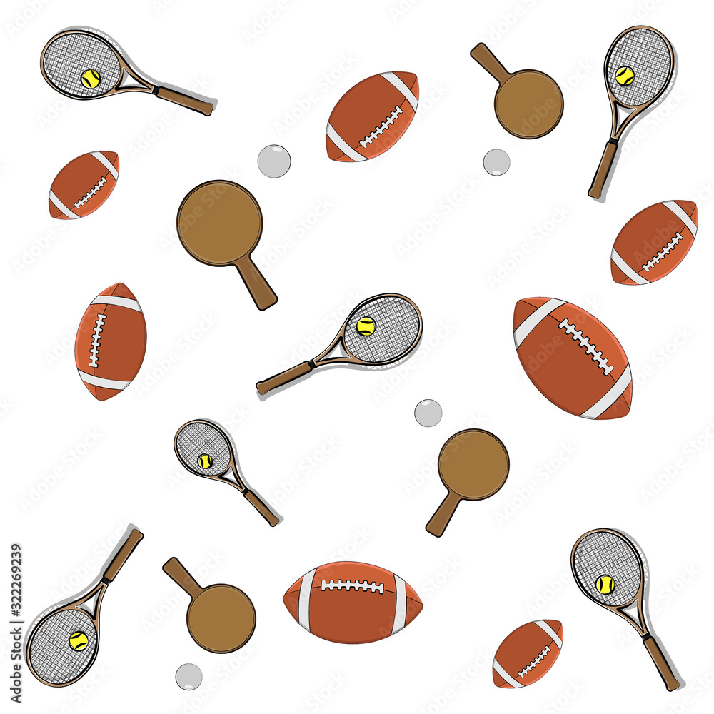 vector illustration of tennis rackets, ping pong rackets with balls and ...