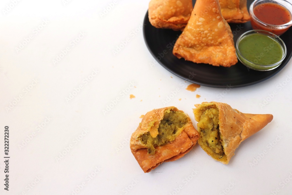 Vegetarian Aloo samosa or samosas. Indian special traditional street ...