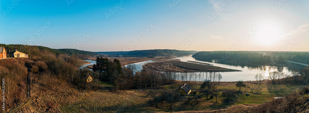 Beautiful panorama landscape view from Merkine fort hill to Nemunas ...