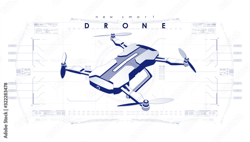 Drone delivering form lines. concept of drone technology, graphic of drone control interface ...