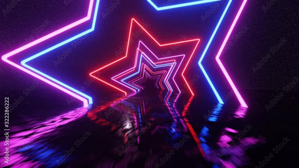 Neon Stars move in space. Abstract fluorescent background. Hyperspace ...