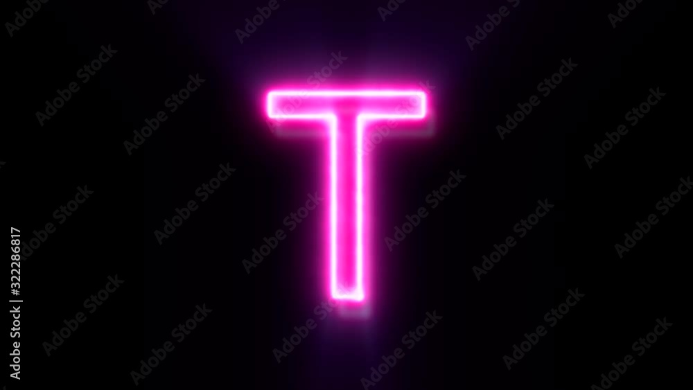 Pink neon font letter T uppercase blinks and appear in center Stock ...