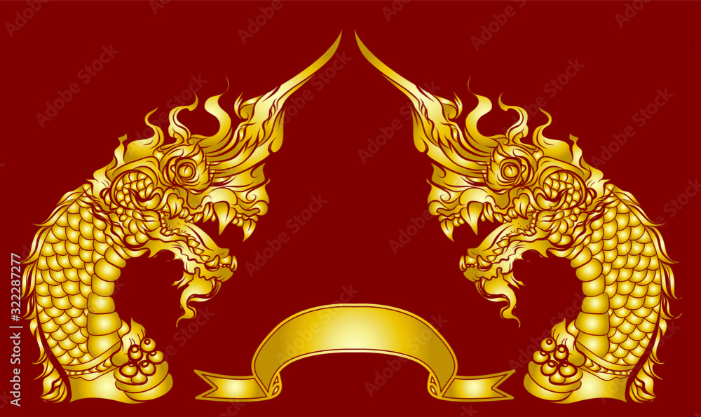 Hand drawn Thai Dragon silhouette and paper cut style, Line Thai is ...