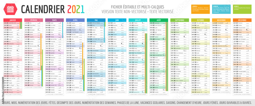 Calendrier 2021 - Fichier éditable et multi-calques Stock Vector ...