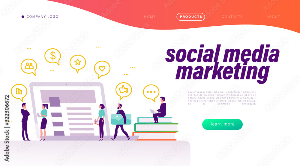 Social media marketing concept. Landing page design template, mobile ...