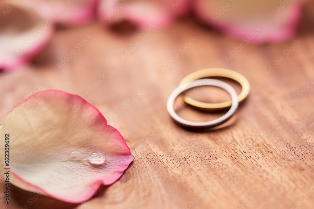 Romantic Wedding Card Background. Wedding rings beautifully blurred in ...