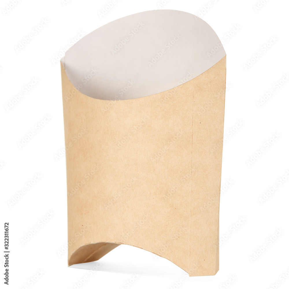 Kraft paper french fries box isolated on white background ...